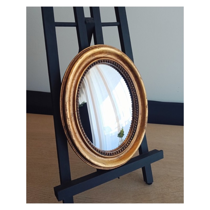 Miroir de sorcière ovale bord perlé or antique (Taille S) Miroir de sorcière ovale bord perlé or antique (Taille S)