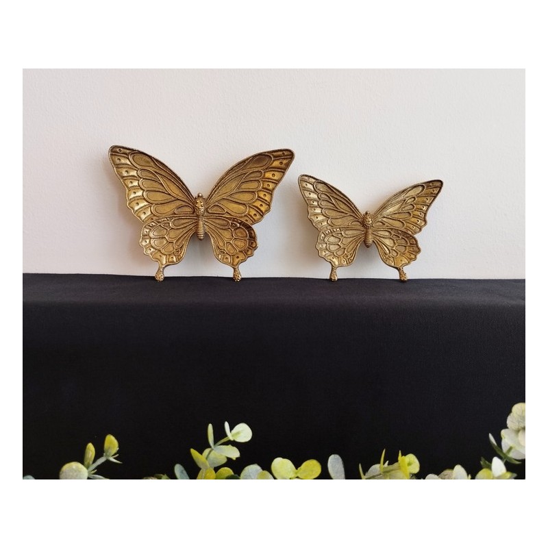 Duo décorations murales papillon dorés