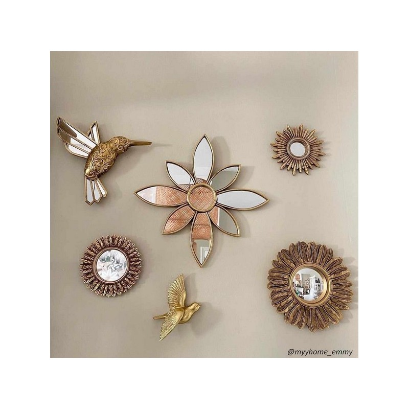 Décoration murale colibri miroir bord or